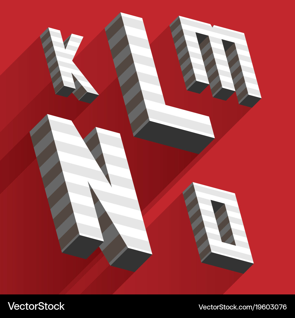 Isometric letters k l m n o drawn with stripes Vector Image