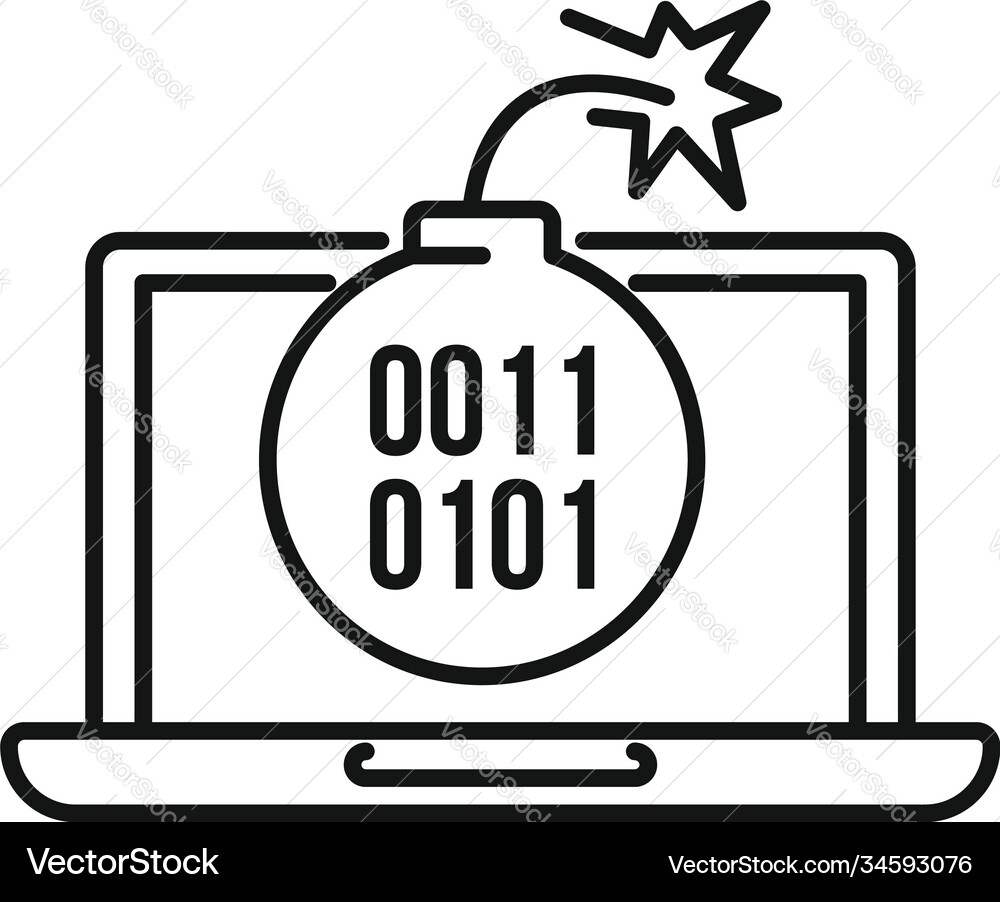 Laptop fraud bomb icon outline style Royalty Free Vector