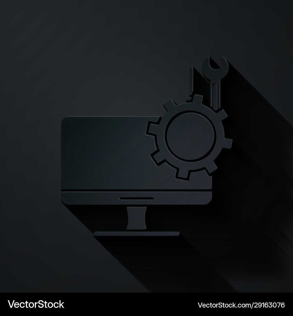 Paper cut computer monitor with screwdriver Vector Image