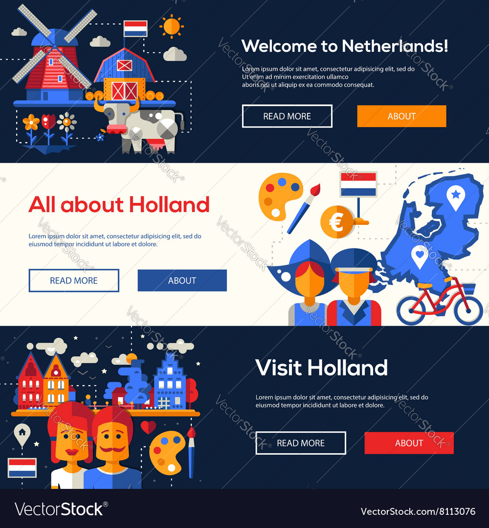 Traveling to netherlands website headers banners Vector Image