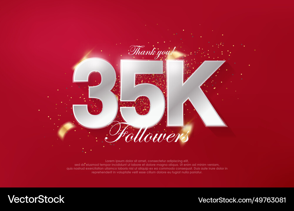 35k followers with luxurious silver numbers Vector Image