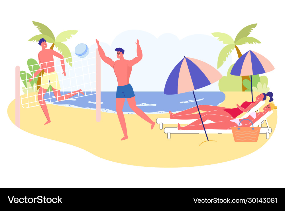 Couples spend weekend together on beach cartoon Vector Image