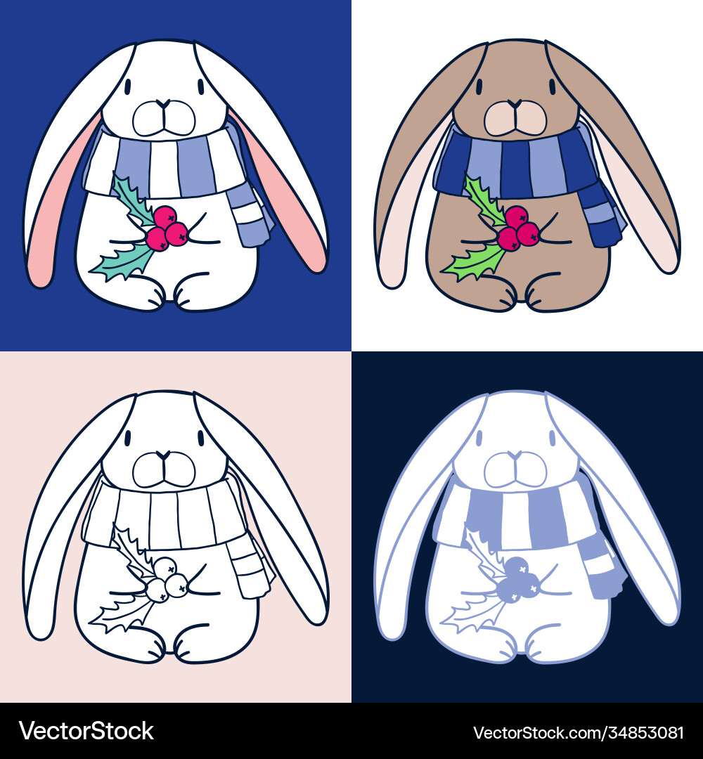 Cute christmas rabbit bunny holding holly fruit Vector Image