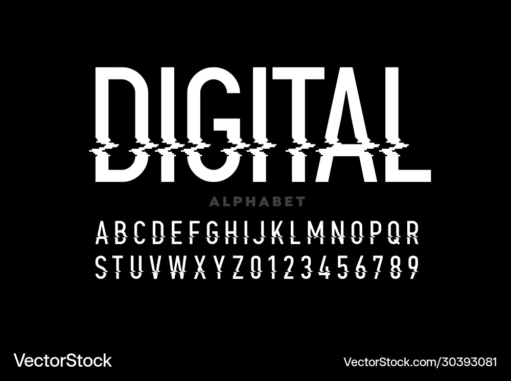 Digital distortion style font capital letters Vector Image