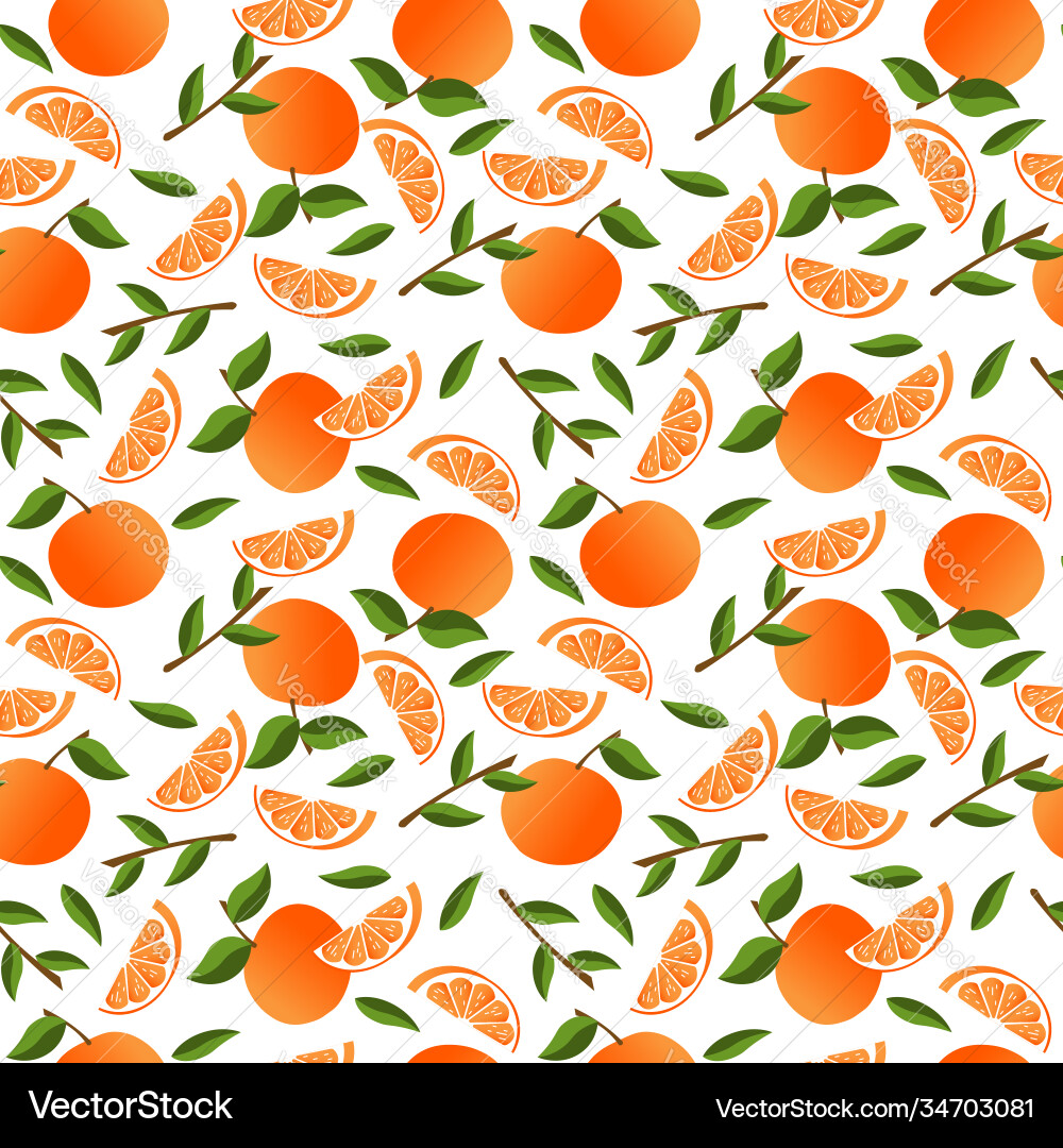 Fresh fruits pattern with oranges and slices Vector Image