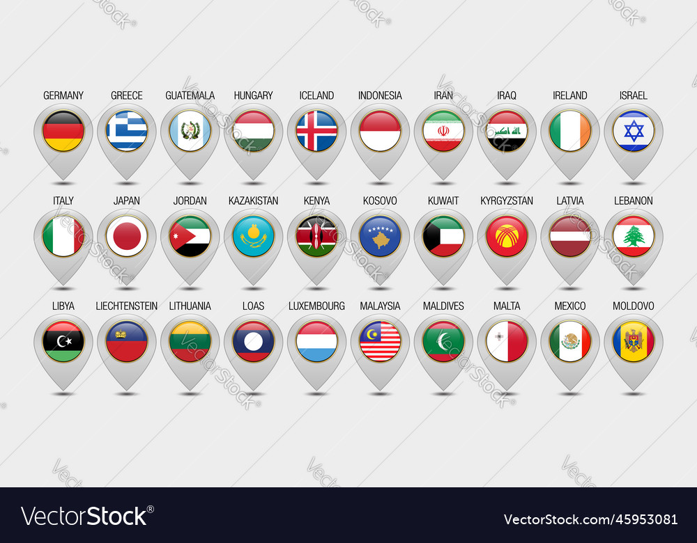 Map pointer or marker with flags design template Vector Image