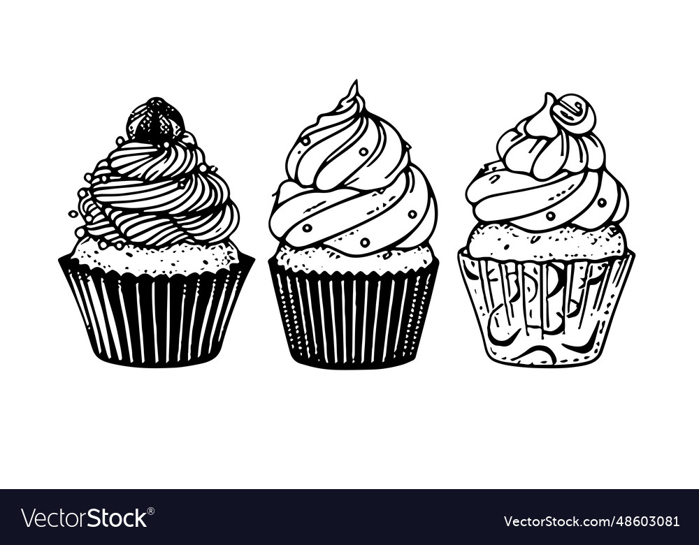 Cupcakes Drawing Black And White