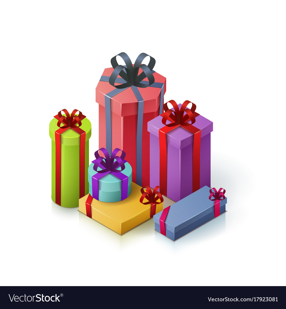 Set of gift boxes with bows and ribbons isometric Vector Image