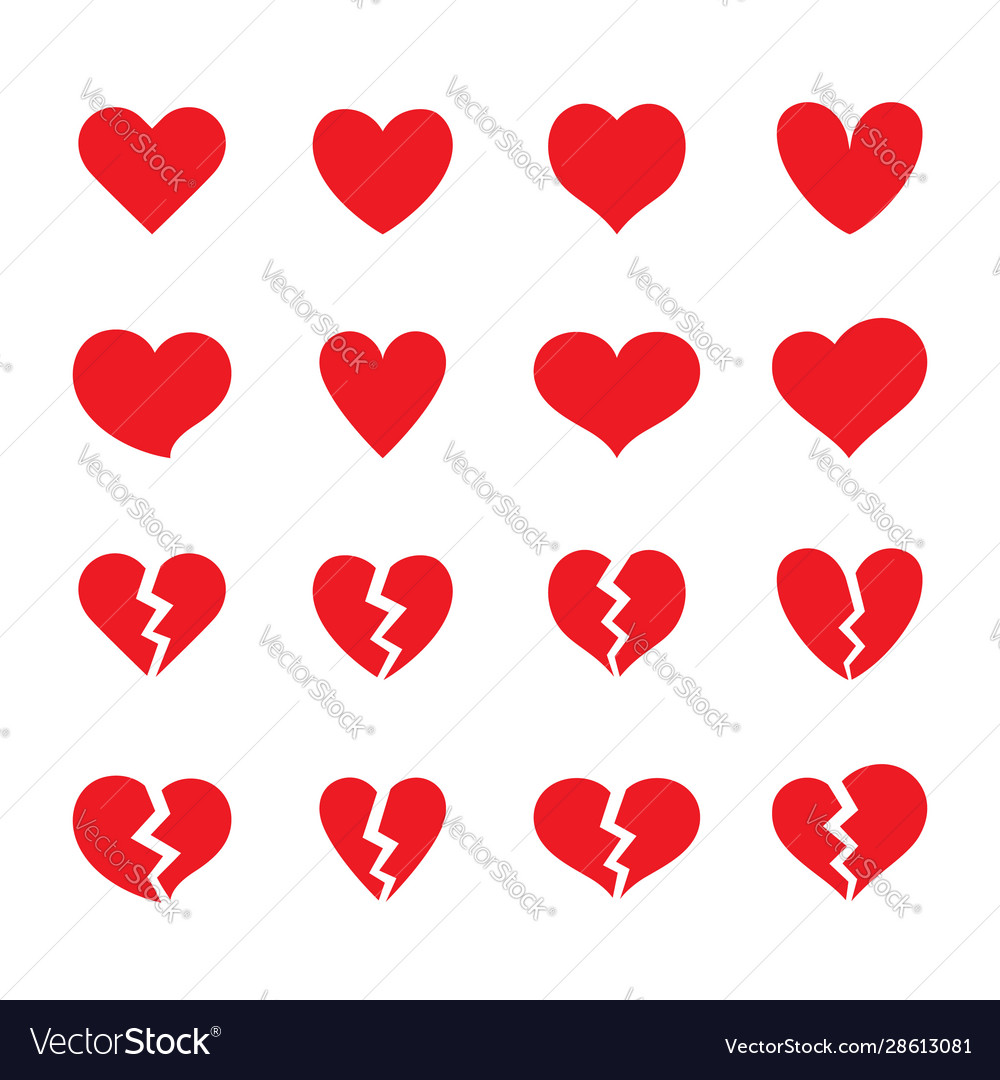 Set red whole and broken heart shaped symbols Vector Image