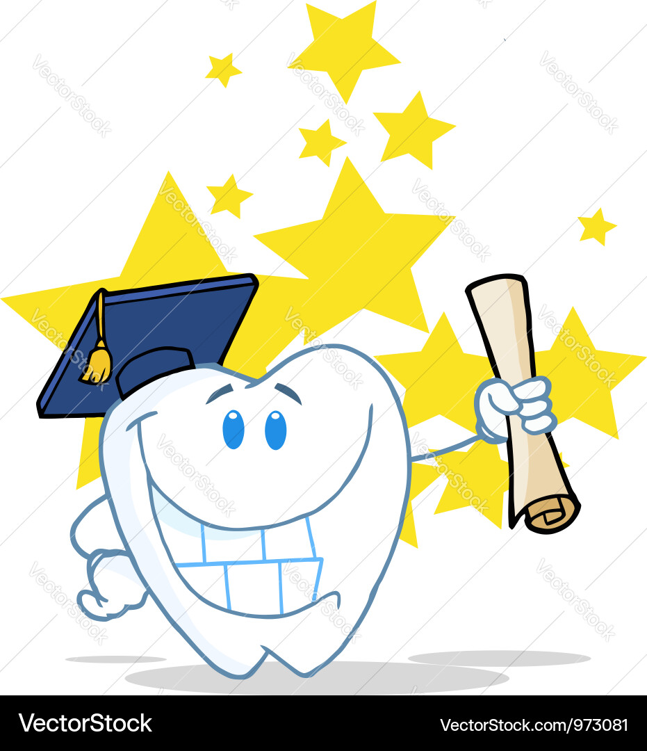 Successful graduate tooth holding a diploma Vector Image