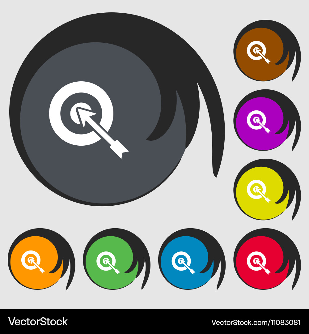 Target icon sign symbols on eight colored buttons Vector Image
