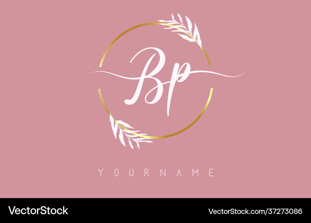 Bp b p letters logo design with golden circle Vector Image