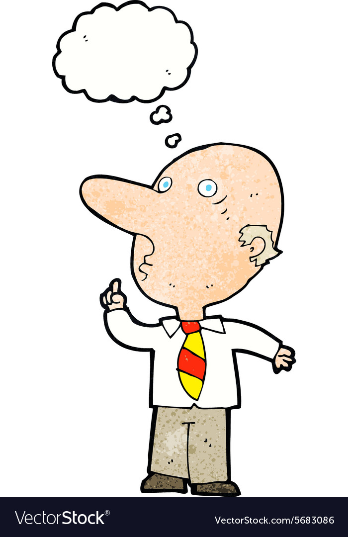 Cartoon bald man asking question with thought Vector Image