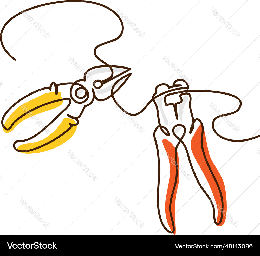 Continuous line of cutting pliers one Royalty Free Vector