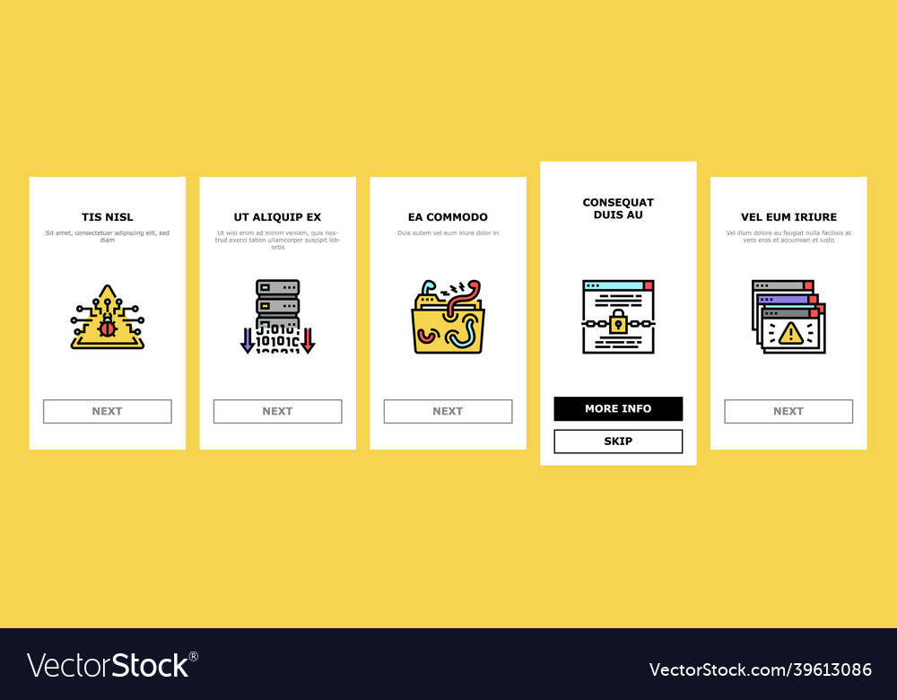 Cyber Security System Technology Onboarding Icons Vector Image