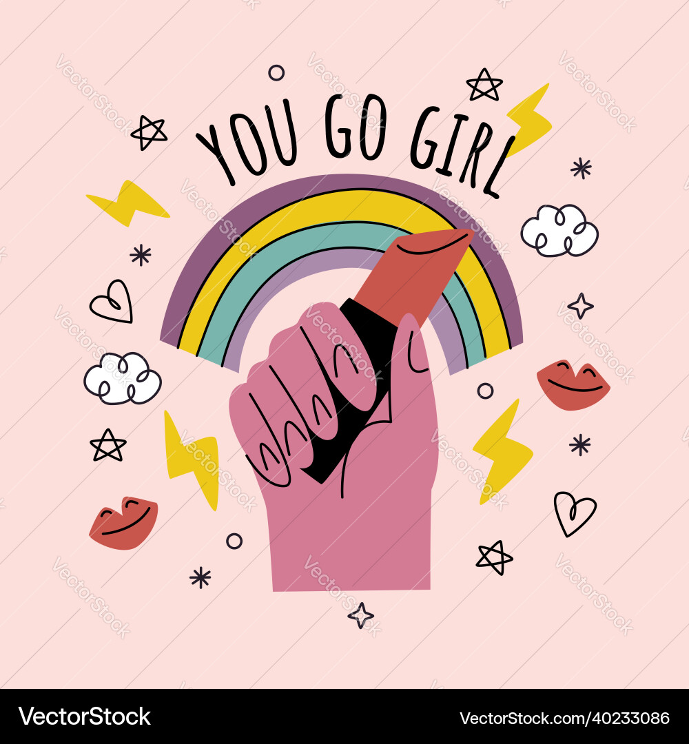 Doodle hand drawn girl power sticker flat design Vector Image