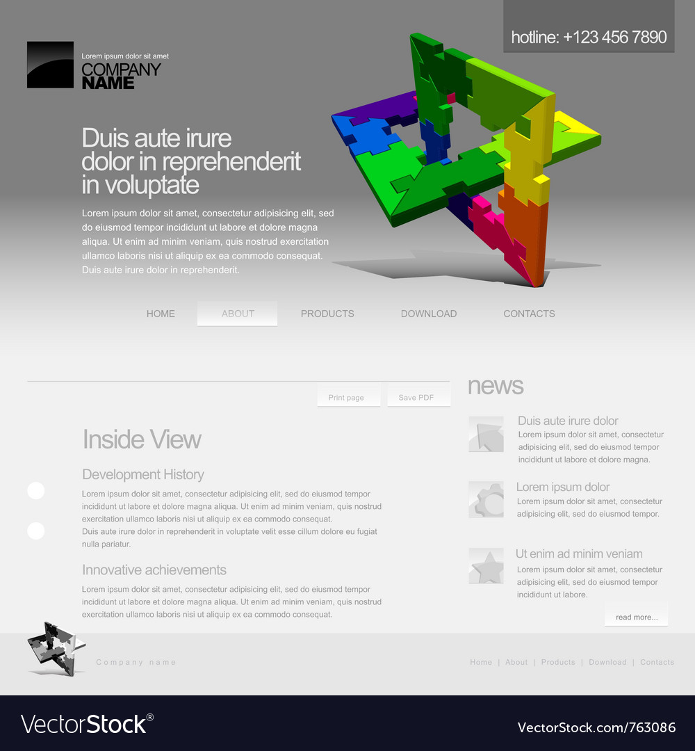 Gray website template Royalty Free Vector Image