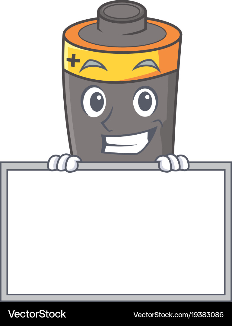Grinning with board battery character cartoon Vector Image