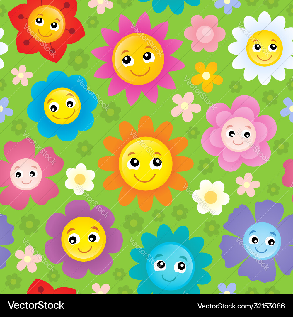 Happy flower heads seamless background 1 Vector Image