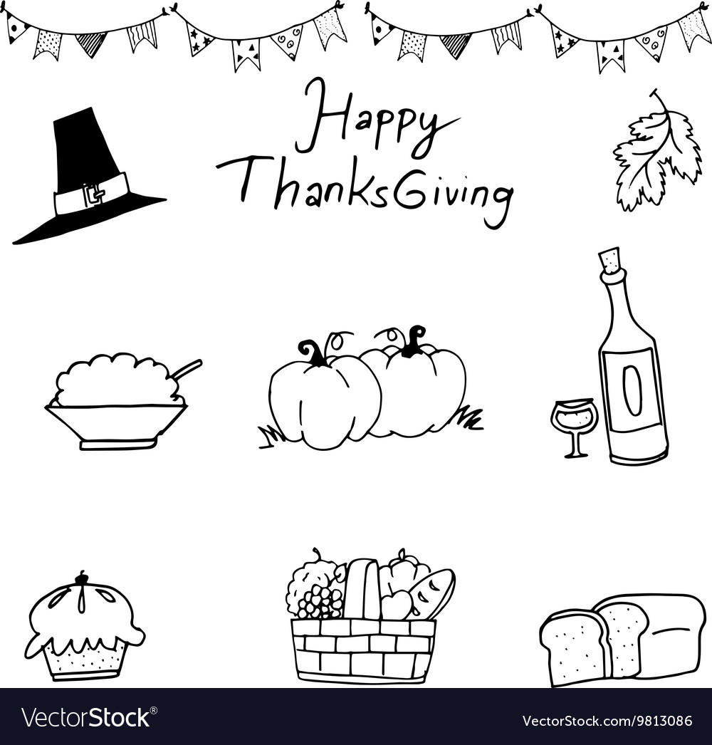 Happy thanksgiving element in doodle Royalty Free Vector