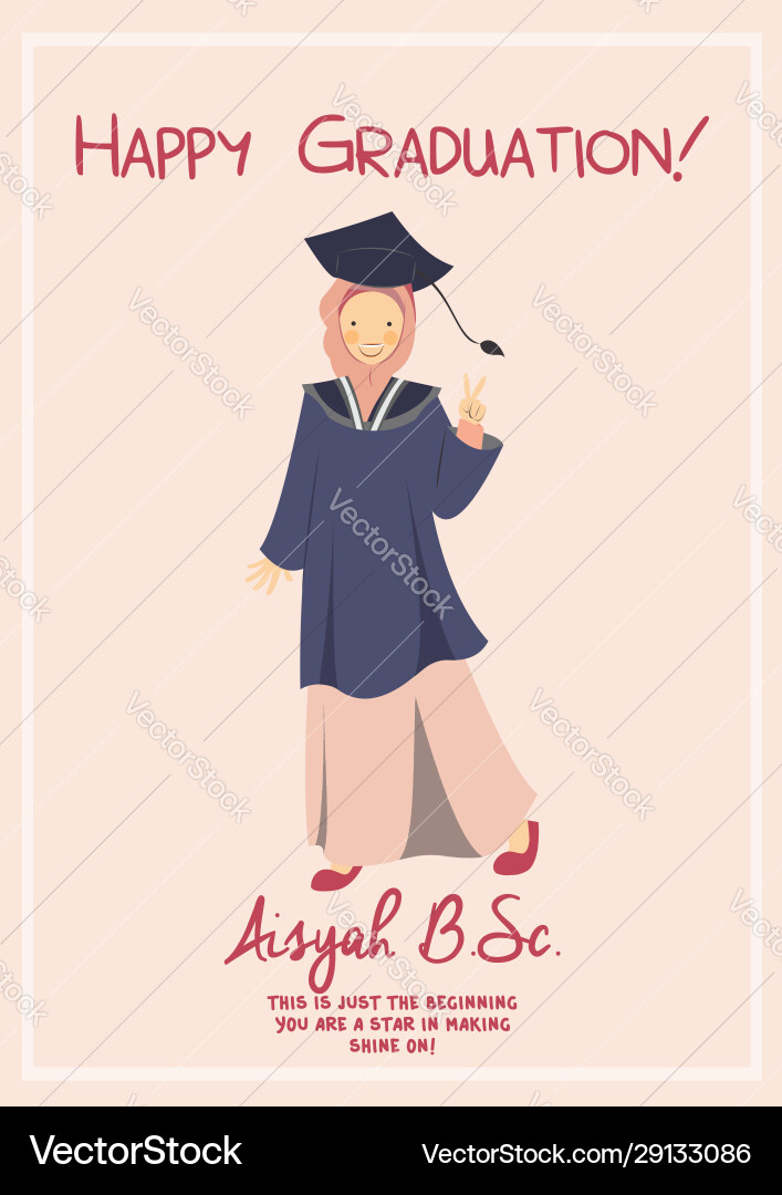 Pink muslim happy graduation character Royalty Free Vector