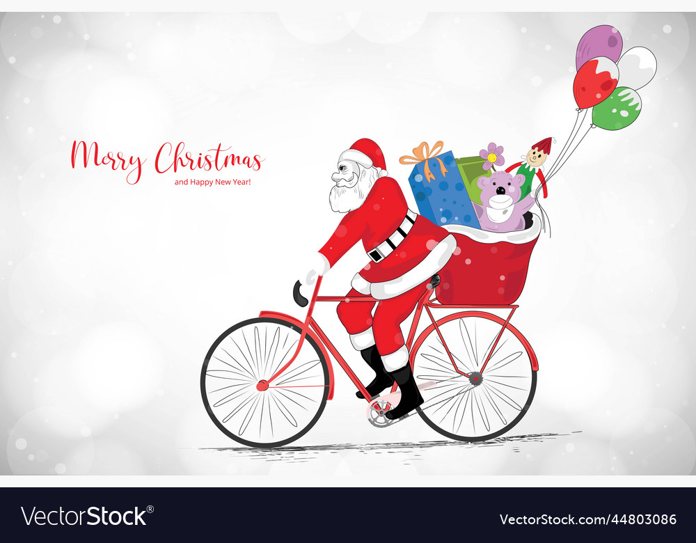 Santa claus on riding a bicycle delivering Vector Image