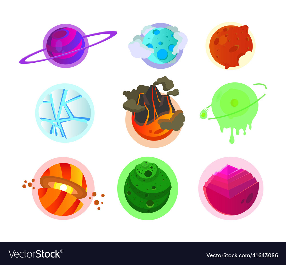 Set of fantasy planets Royalty Free Vector Image