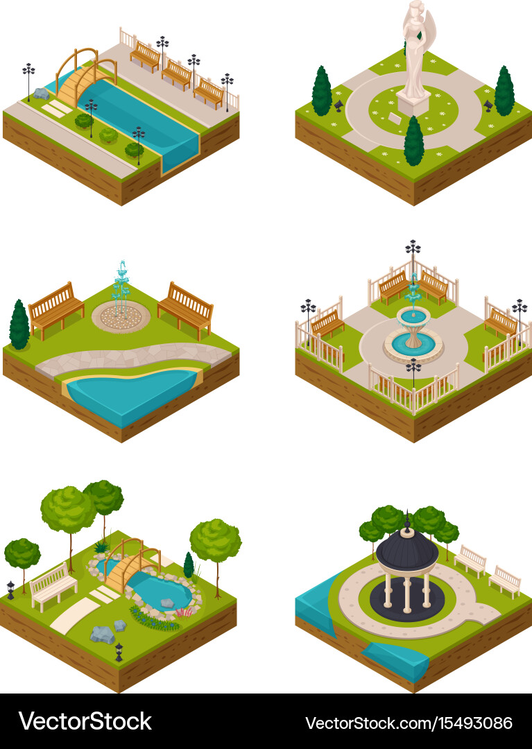 Set of isometric landscape design compositions Vector Image