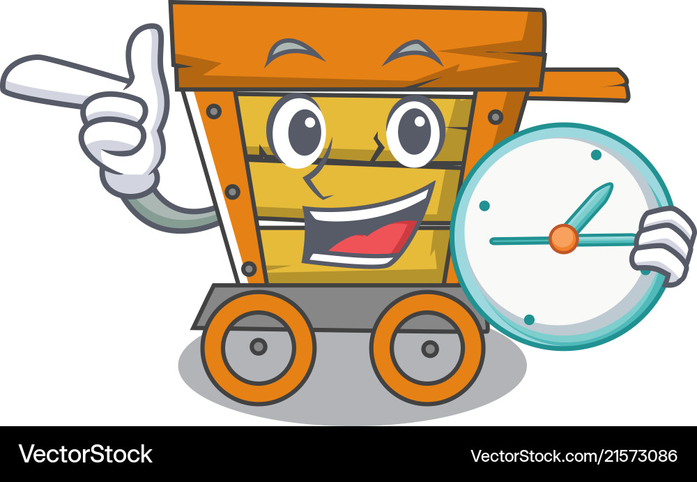 With clock wooden trolley character cartoon Vector Image