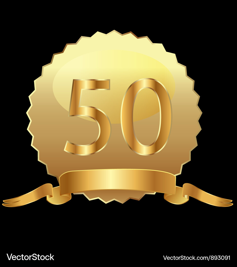 50 gold seal with ribbon Royalty Free Vector Image