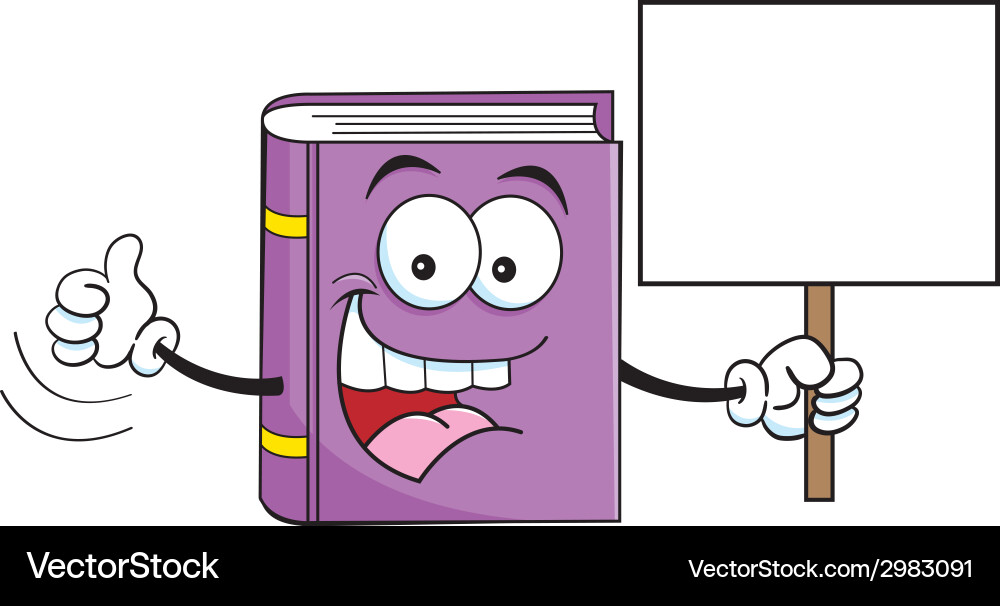 Cartoon book holding a sign Royalty Free Vector Image