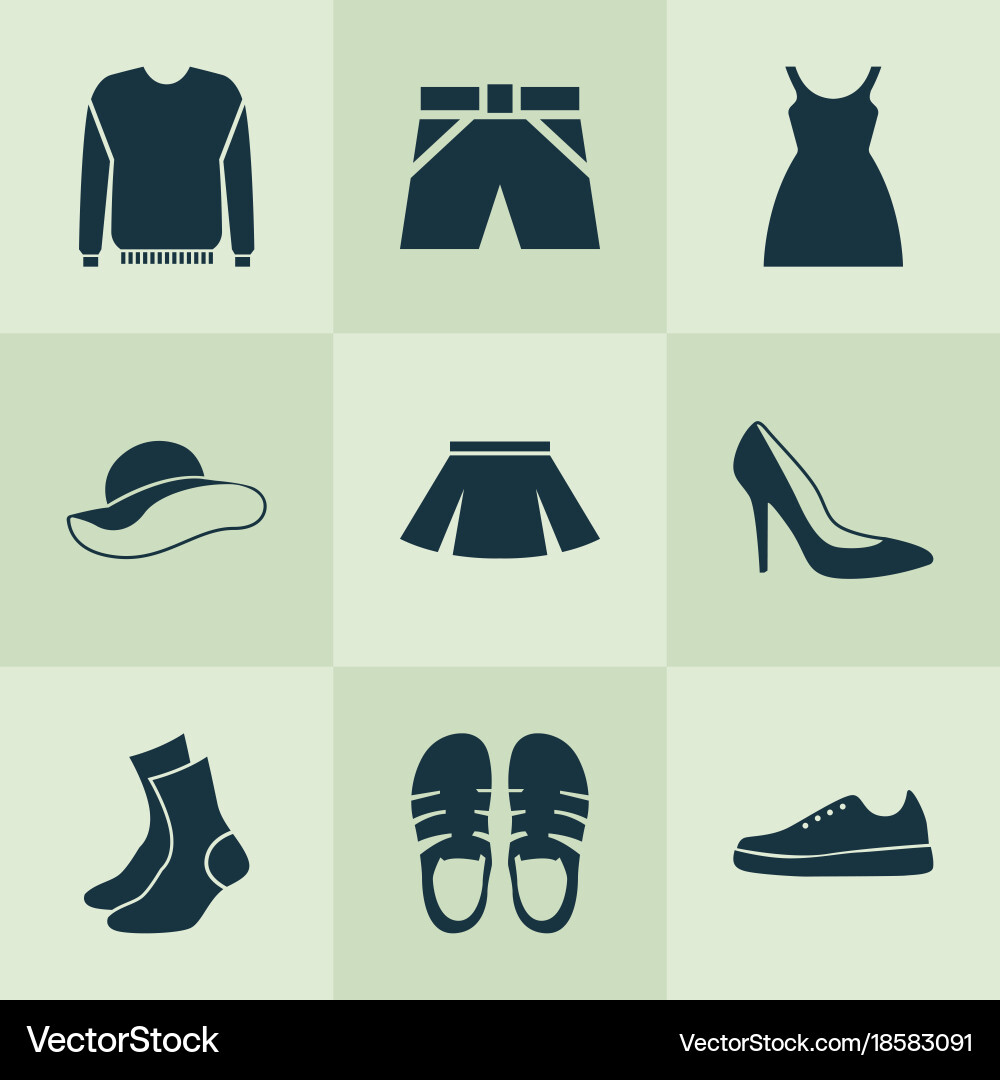 Clothes icons set includes icons such as heel Vector Image