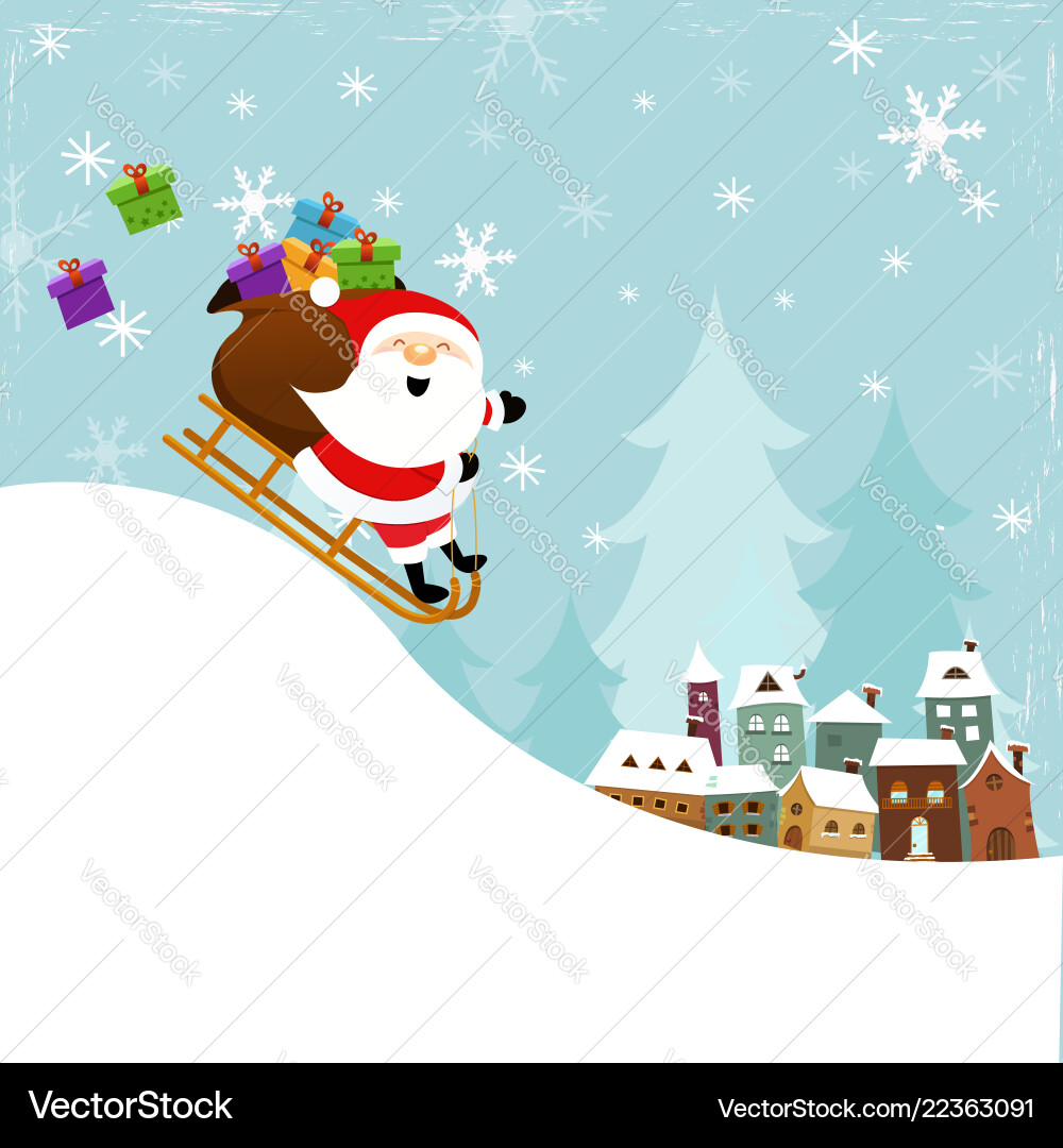Cute santa sledding to town Royalty Free Vector Image