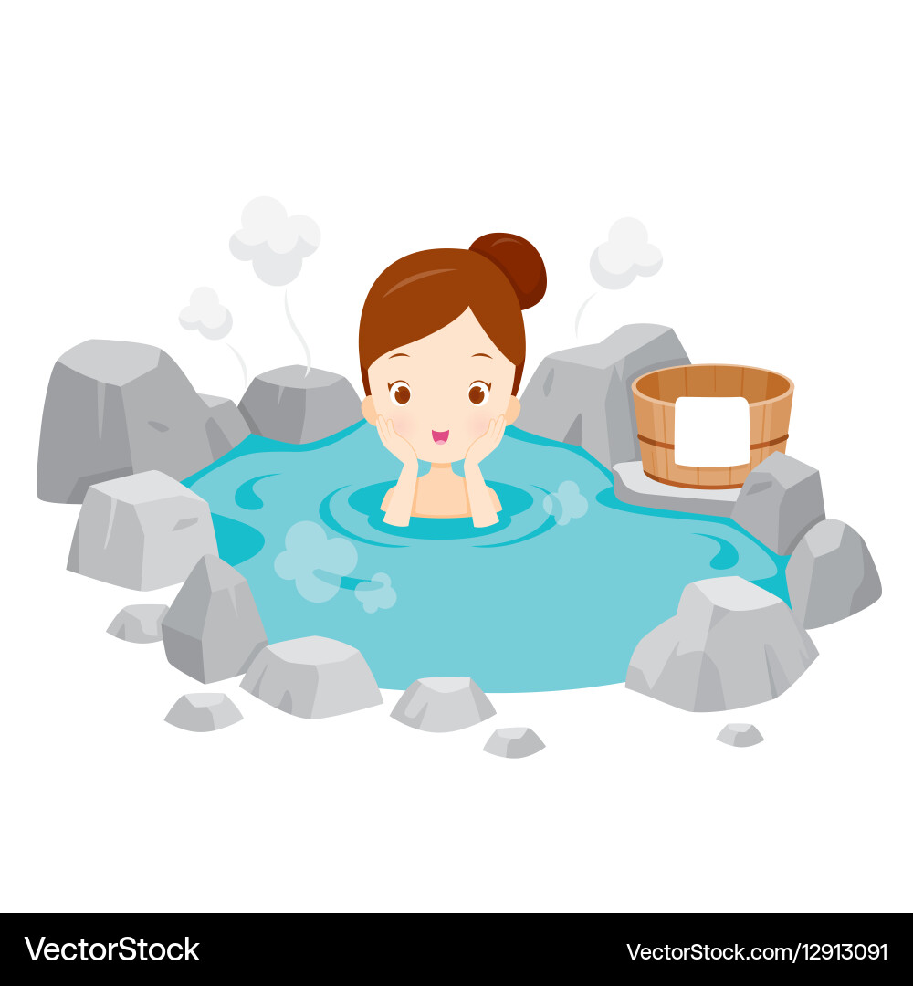 Girl relaxing in hot spring Royalty Free Vector Image
