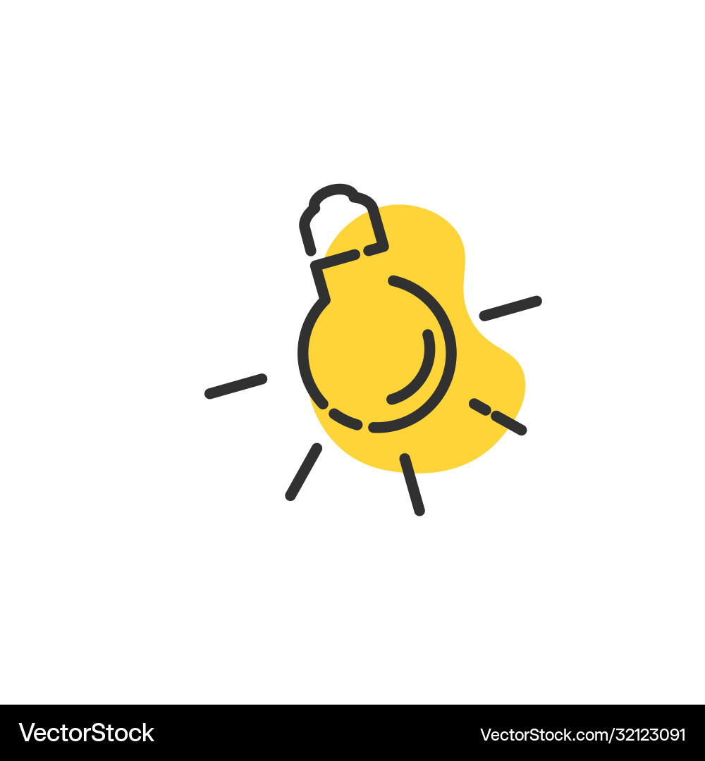 Idea icon light bulb with rays and blue blob Vector Image