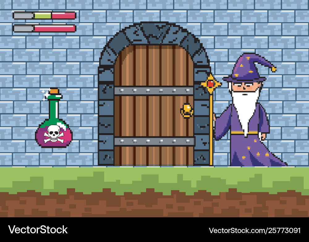 Magician with magic wand and danger potion Vector Image