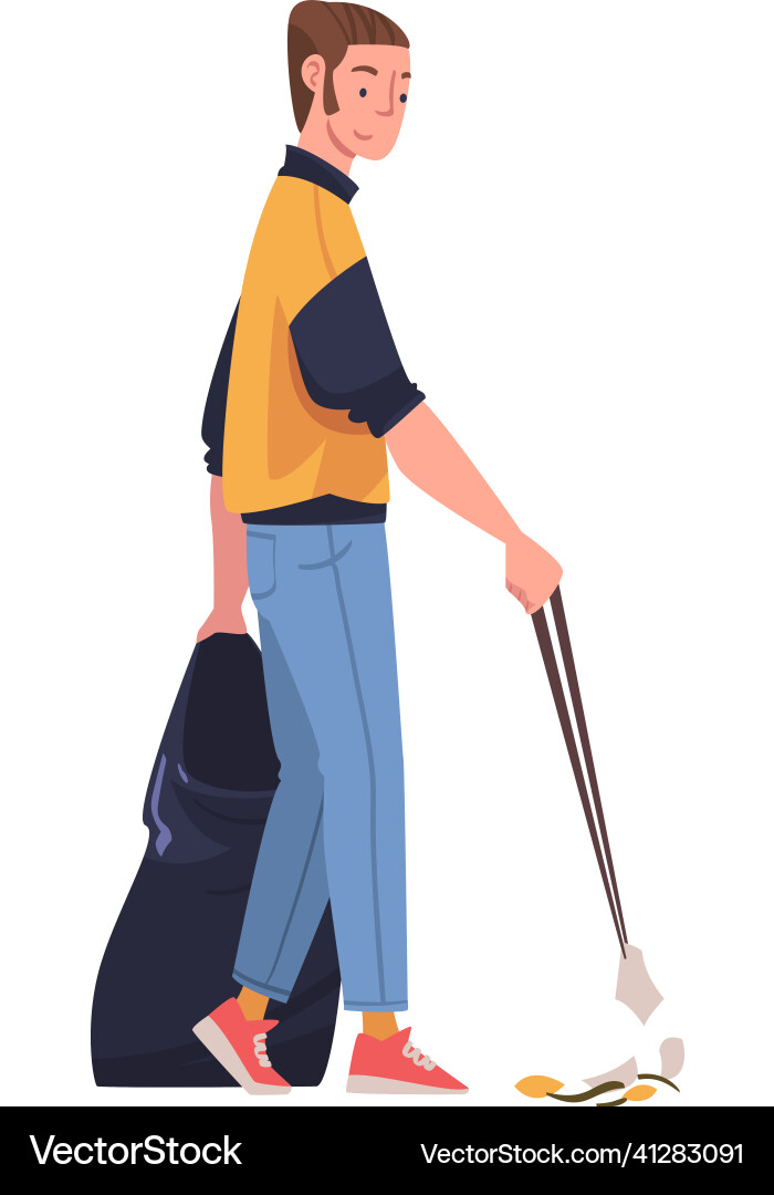 Man character with stick and sack collecting Vector Image