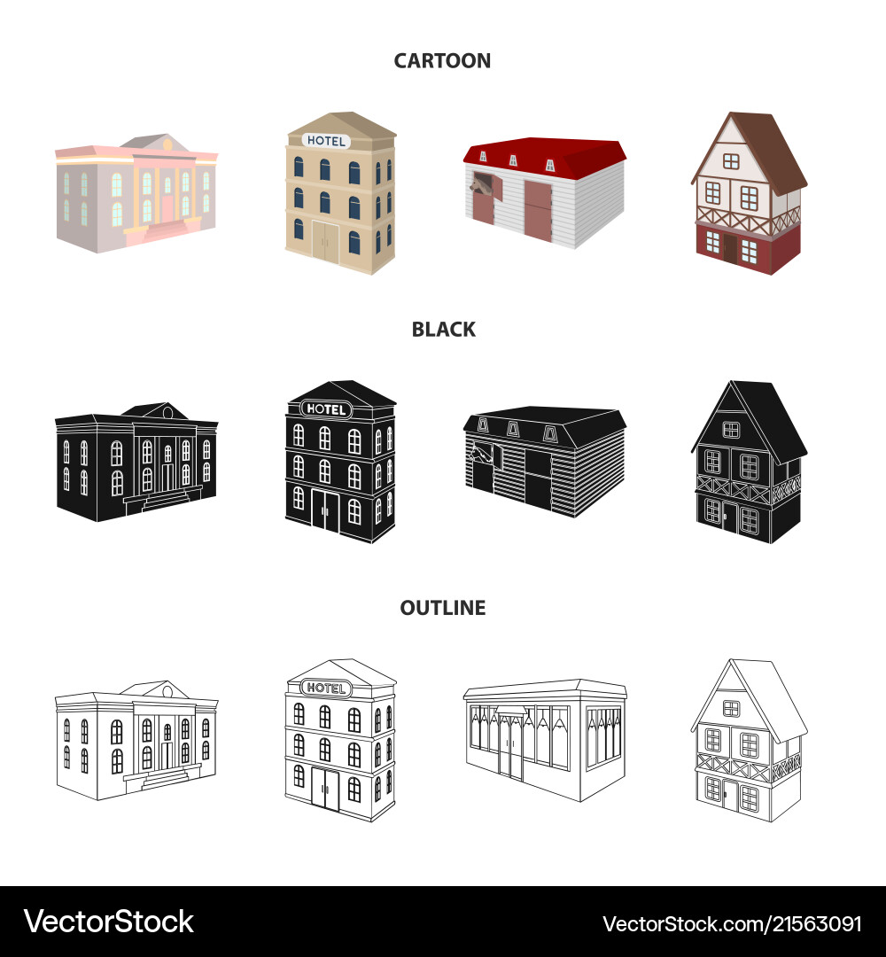 Museum building a three-story hotel a stable Vector Image