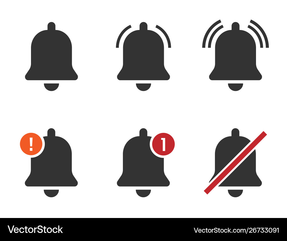 Notification bell icon set new incoming inbox Vector Image