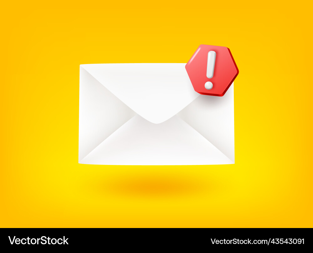 Paper envelope with exclamation point 3d Vector Image