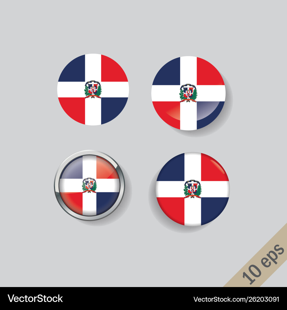 Set dominican republic flags round badges Vector Image