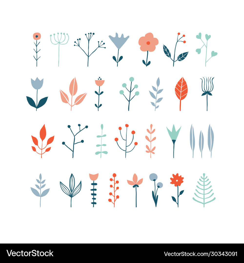 Set simple minimalistic colorful flower Royalty Free Vector
