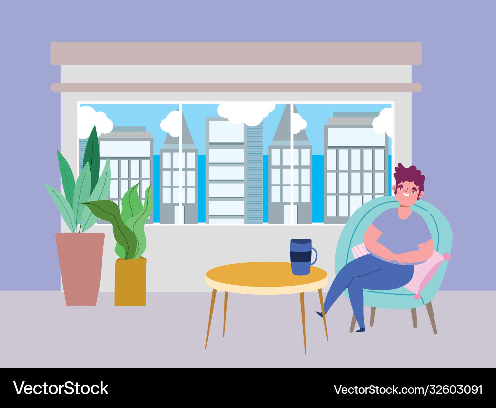 Social distancing restaurant or a cafe young man Vector Image