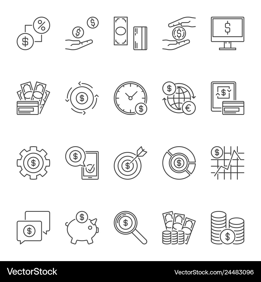 Dollar currency icons set - usd money Royalty Free Vector