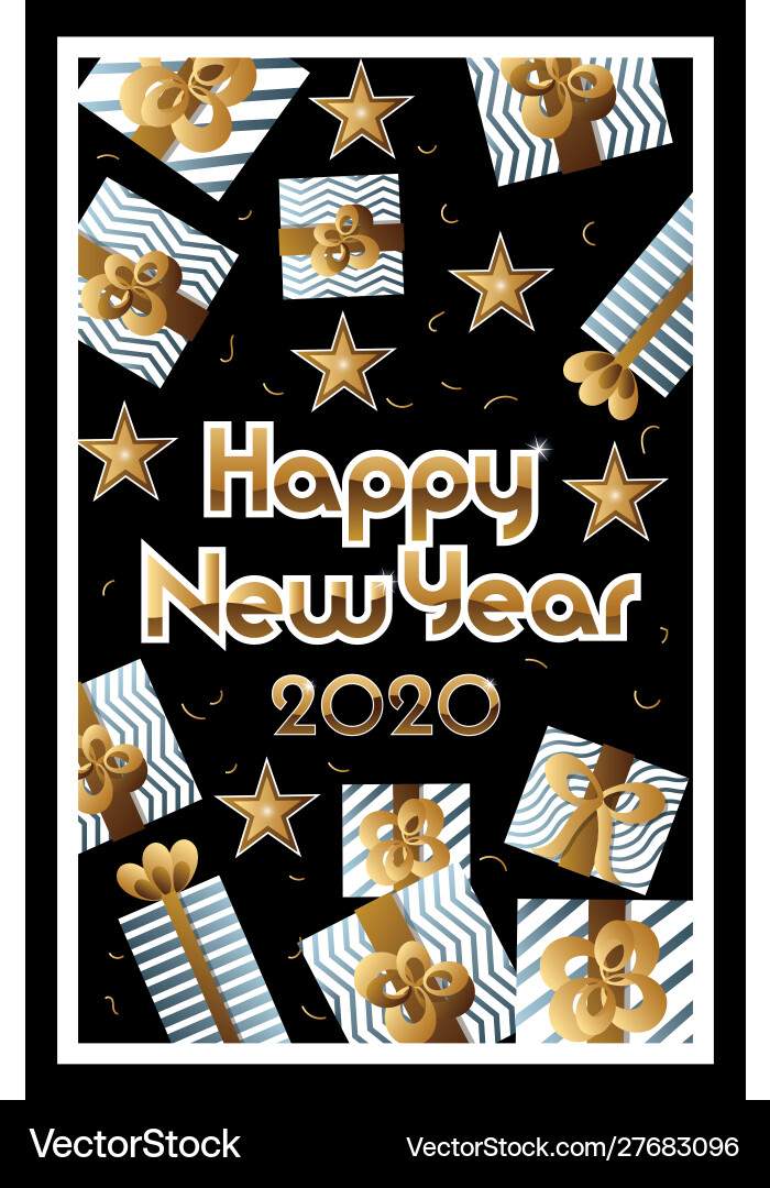 Happy new year 2020 celebration label with gifts Vector Image
