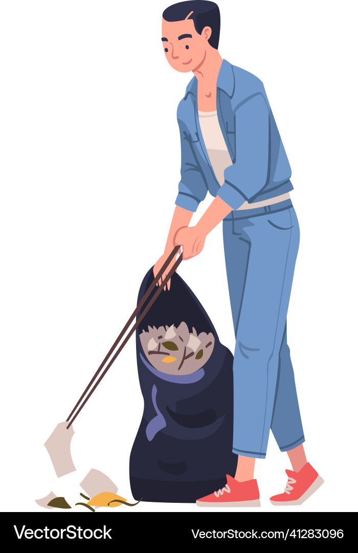 Man character with stick and sack collecting Vector Image