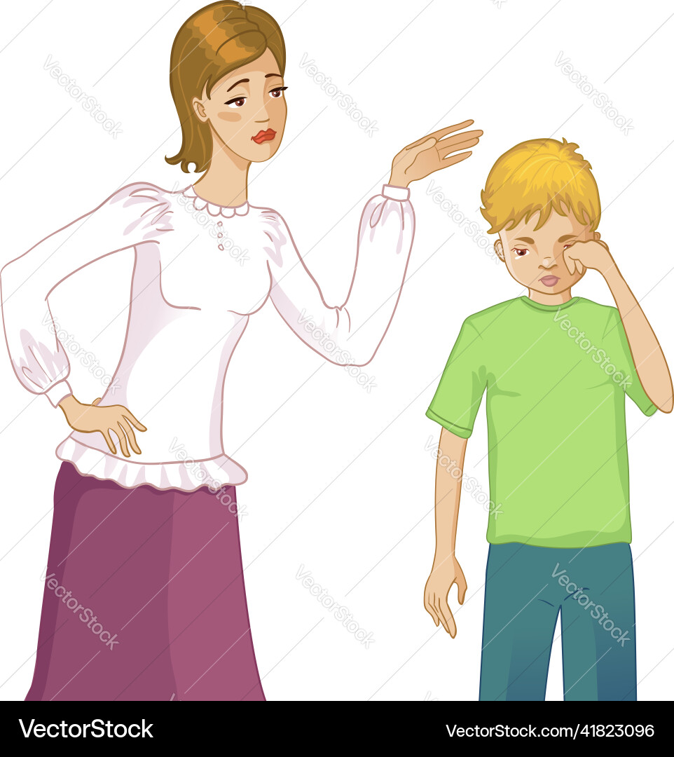 Mother worries about her crying son Royalty Free Vector