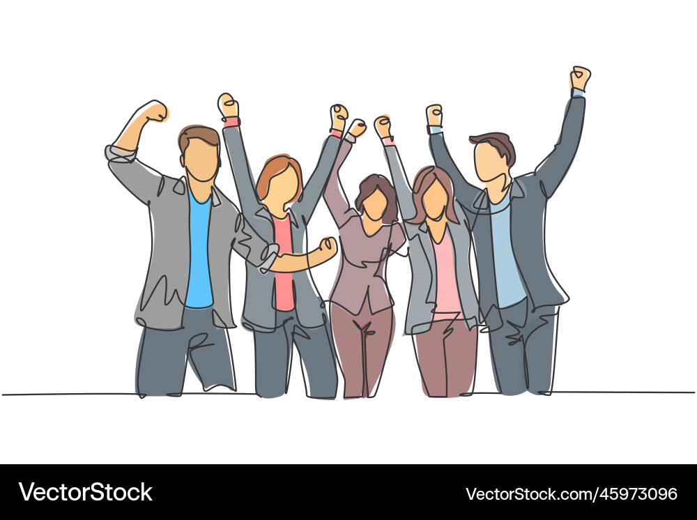 One single line drawing of group young happy Vector Image