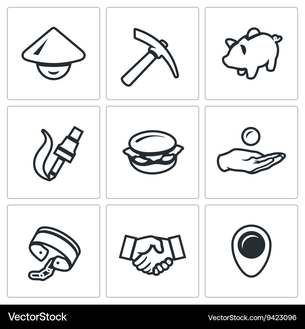 Set of cheap labor icons worker tool Royalty Free Vector