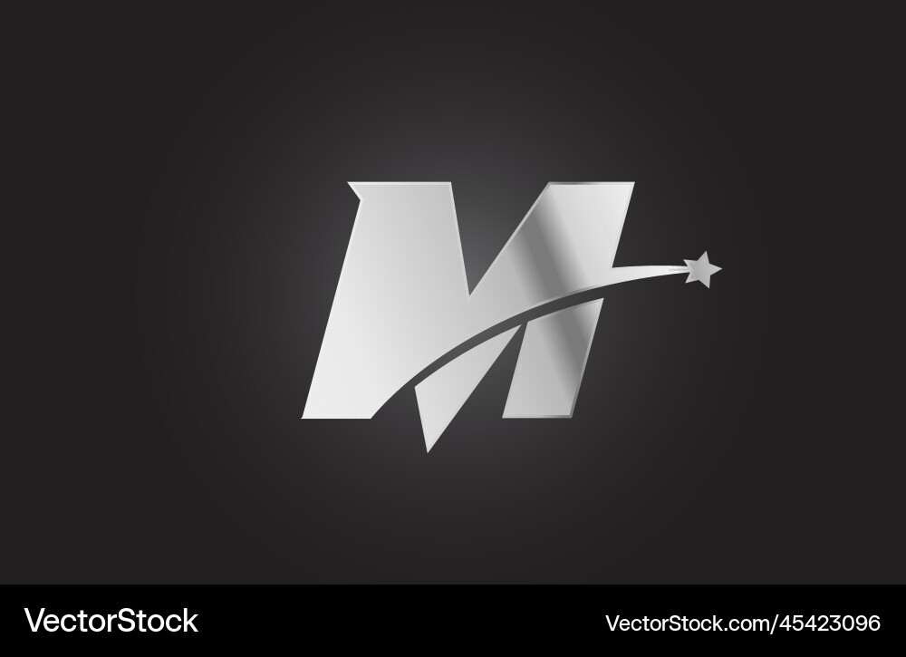Silver metal m alphabet letter logo icon Vector Image